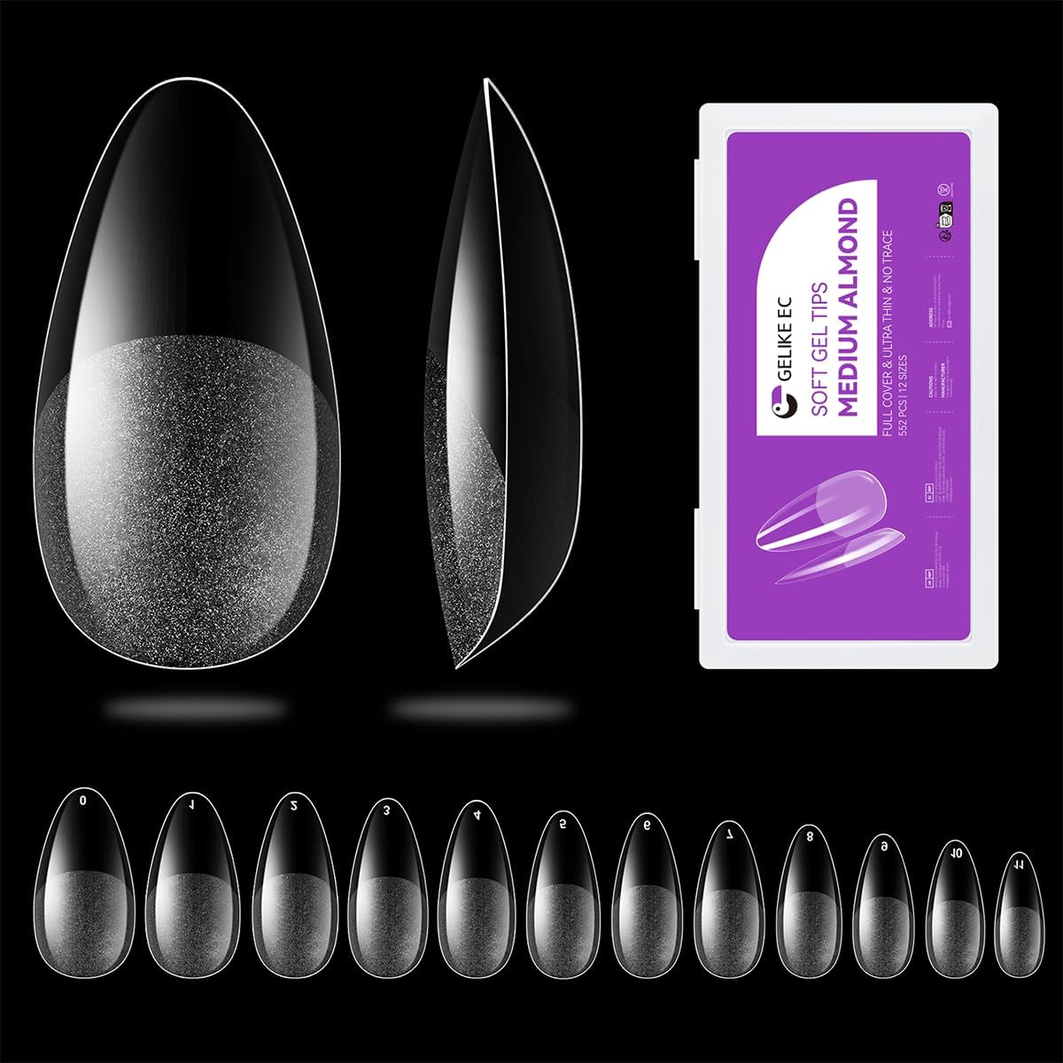 Amazon.com: Gelike EC 552PCS Soft Gel Nail Tips Kit - 12 Sizes Clear ...