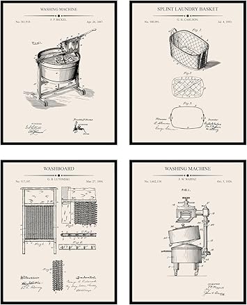 Amazon.com: Poster Master 4-Piece Laundry Blueprint Poster - Washing ...