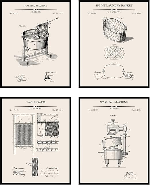 Amazon.com: Poster Master 4-Piece Laundry Blueprint Poster - Washing ...
