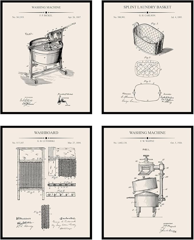 Amazon.com: Poster Master 4-Piece Laundry Blueprint Poster - Washing ...