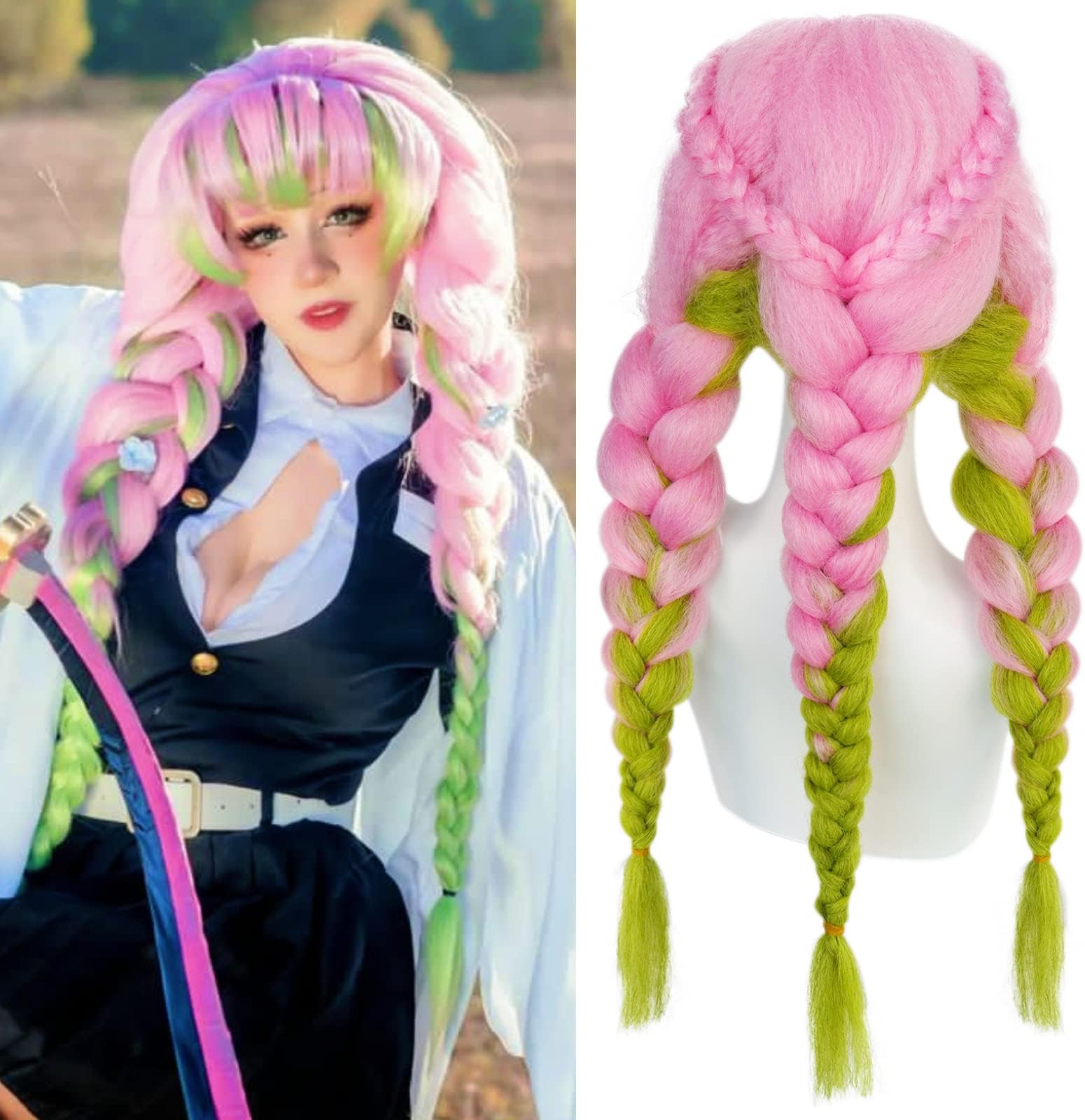 Amazon.com: ZGNGLIZ Anime Kanroji Mitsuri Cosplay wig for Demon Slayer ...