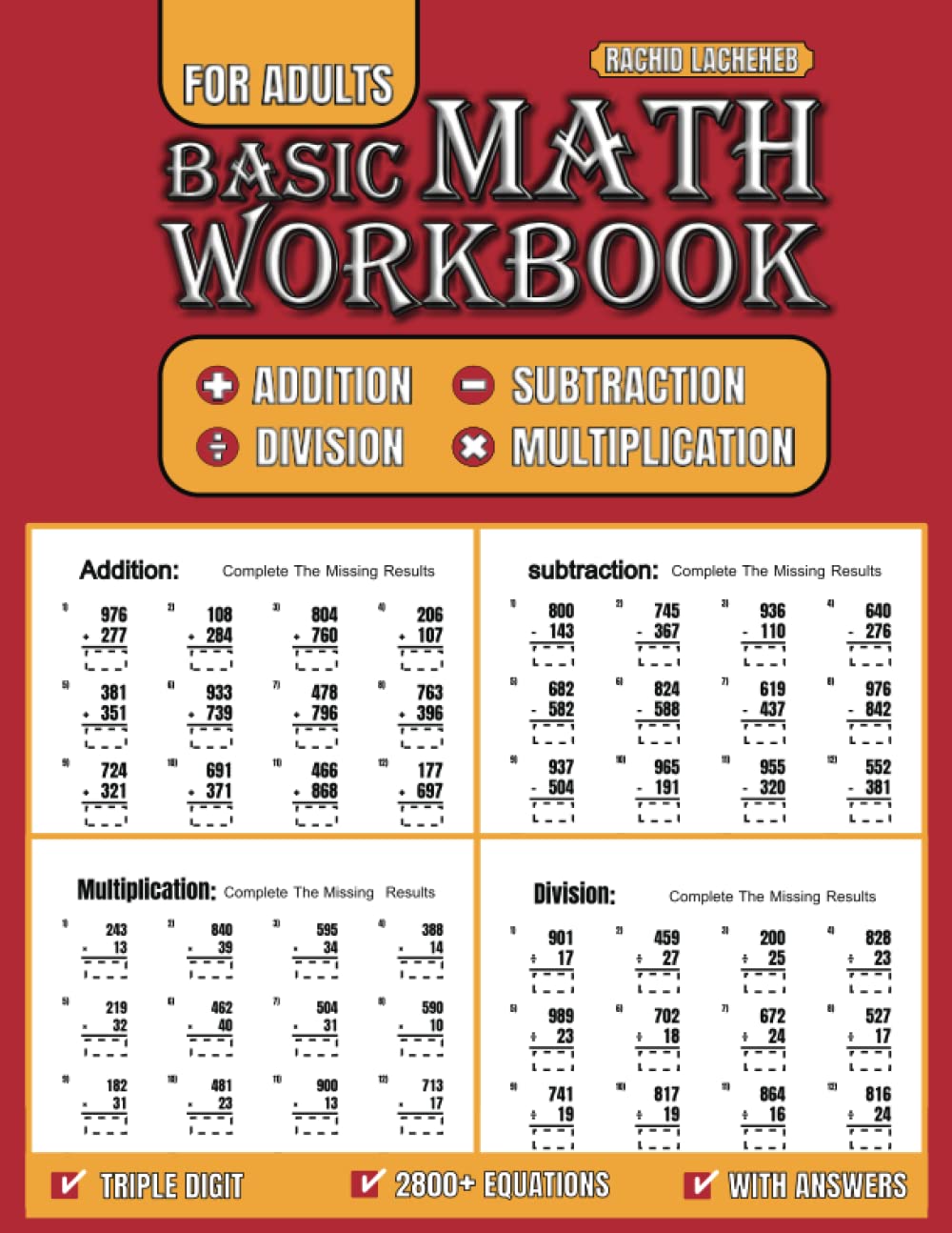 Basic Math Workbook For Adults: three digit math problems addition ...