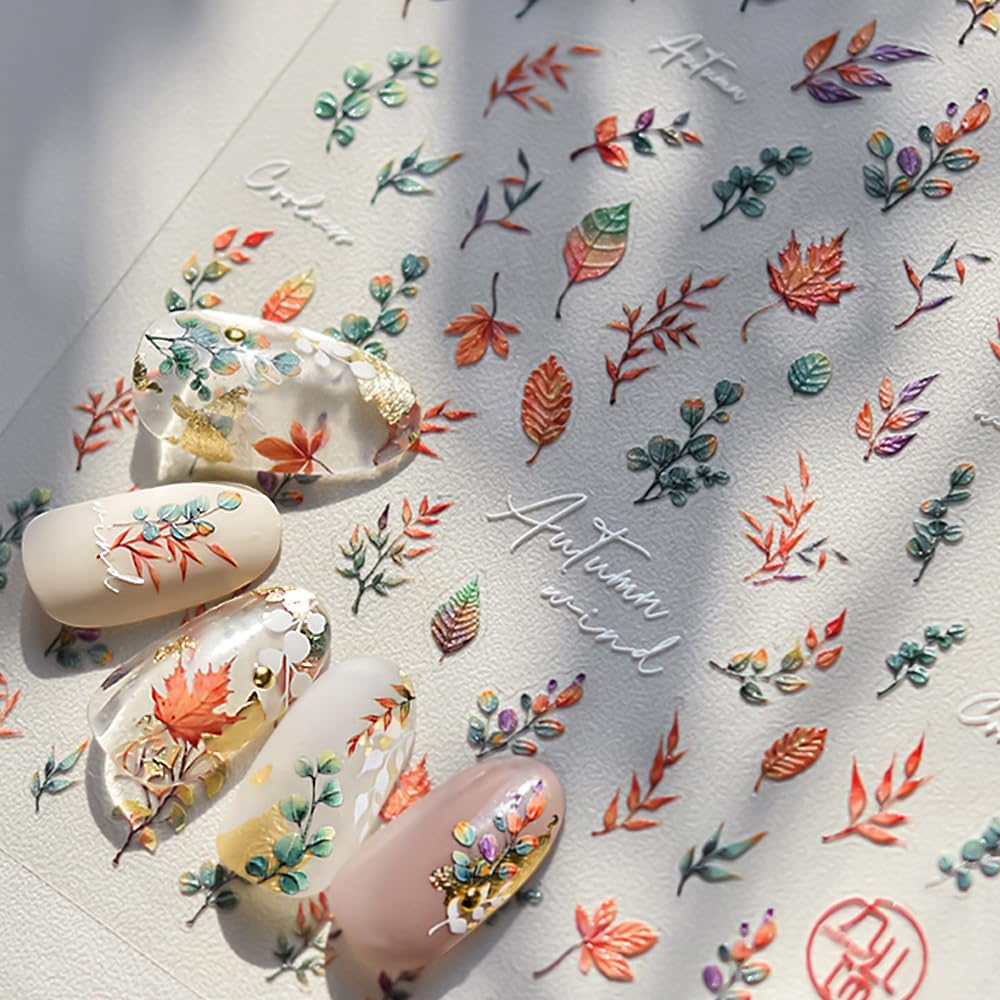 Amazon.com: PrettyDiva Maple Leaves Nail Stickers - 5D Embossed Fall ...
