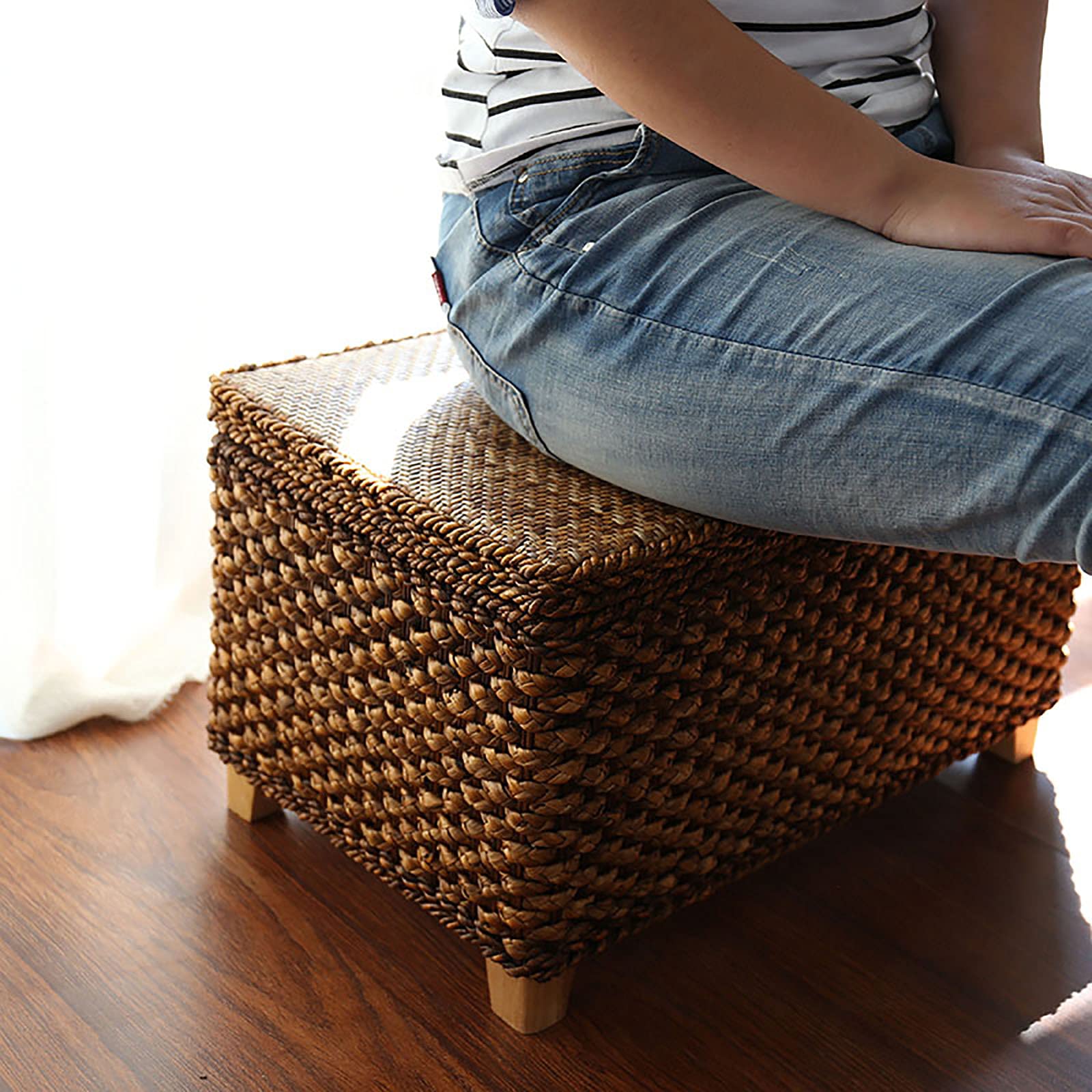 Wicker Storage Ottoman Natural Woven Storage Footstool | Wilko