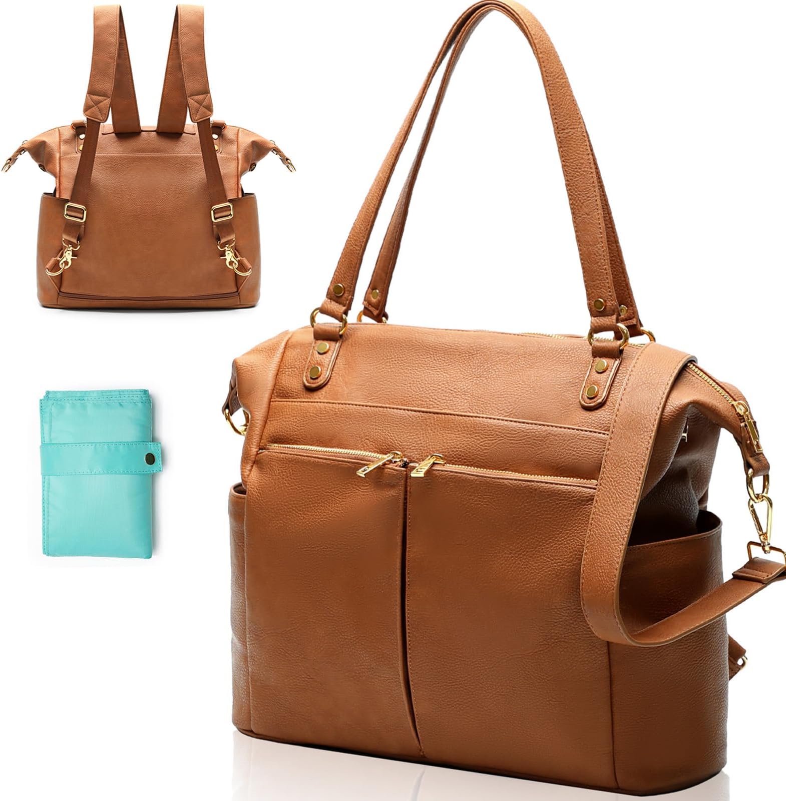 Amazon.com: MOMINSIDE Diaper Bag Tote, Leather Diaper Bag Backpack with ...