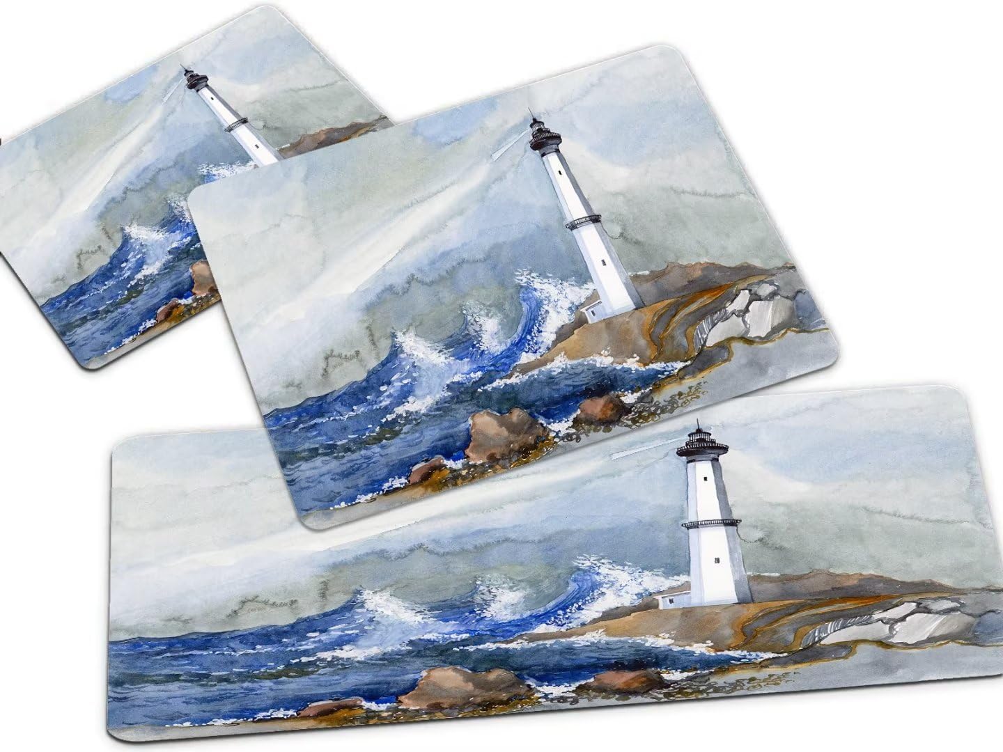 Amazon.com: Vintage Lighthouse Kitchen Rug Set of 3 Watercolor ...