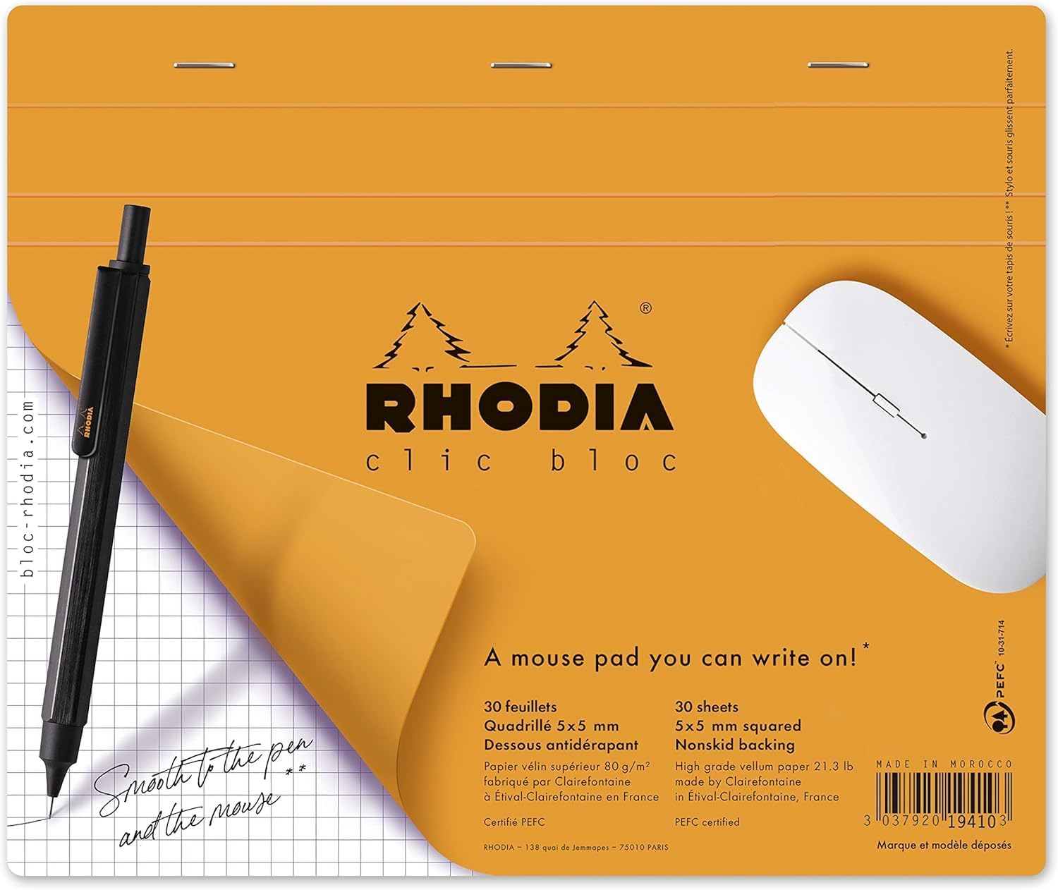 RHODIA 19410C - Notepad Mouse Pad Clic Bloc Orange - 19x23 cm - Small ...