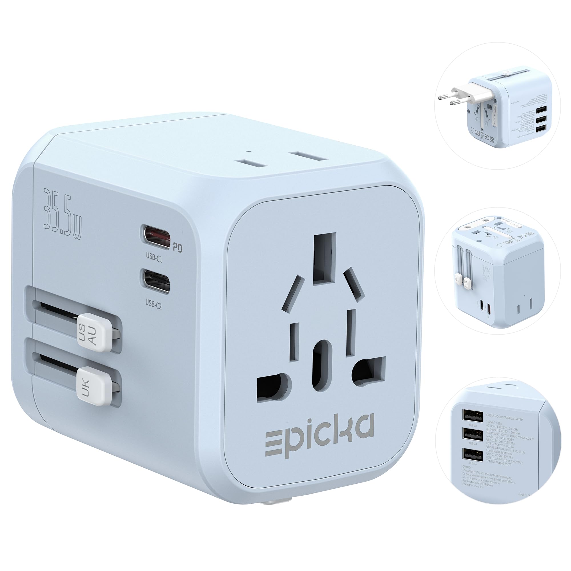EPICKA Universal Travel Adapter, International Plug Adapter with Dual ...