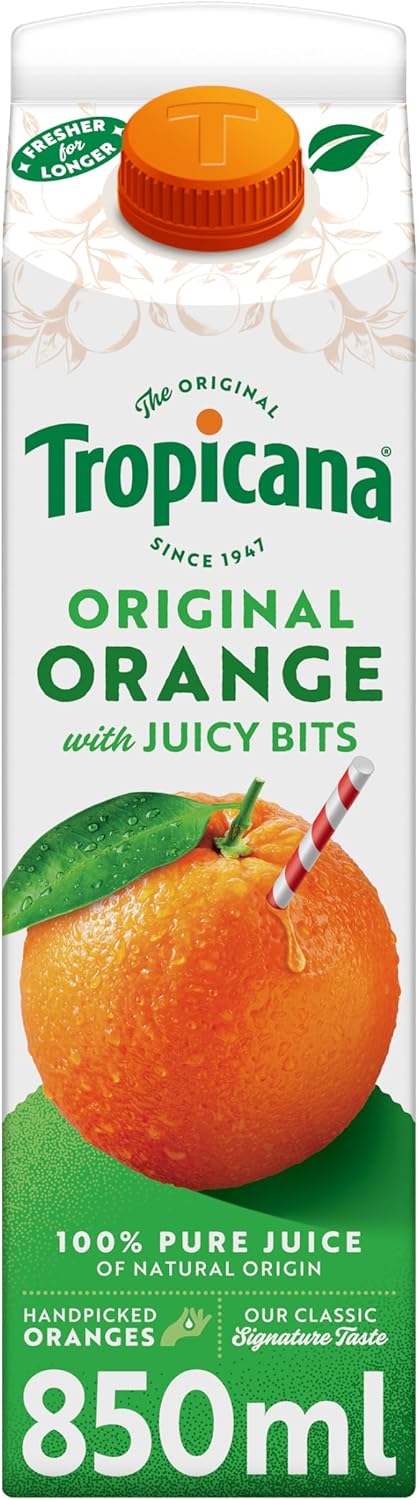 Tropicana Long Life Pure Original Orange Fruit Juice with Bits 850ml ...