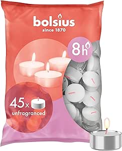 Bolsius Tealight Candles - White - Pack of 45 - Long Burning Time of 8 ...