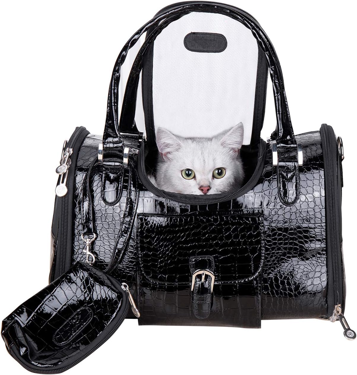 Amazon.com : Dog Carrier PU Leather Dog Handbag Dog Purse Cat Tote Bag ...