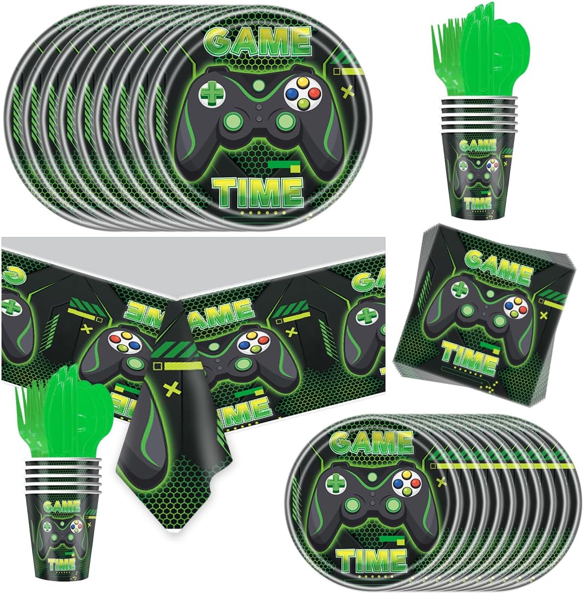 Amazon.com: 81Pcs Green Games Party Tableware Set Green Game Themed ...