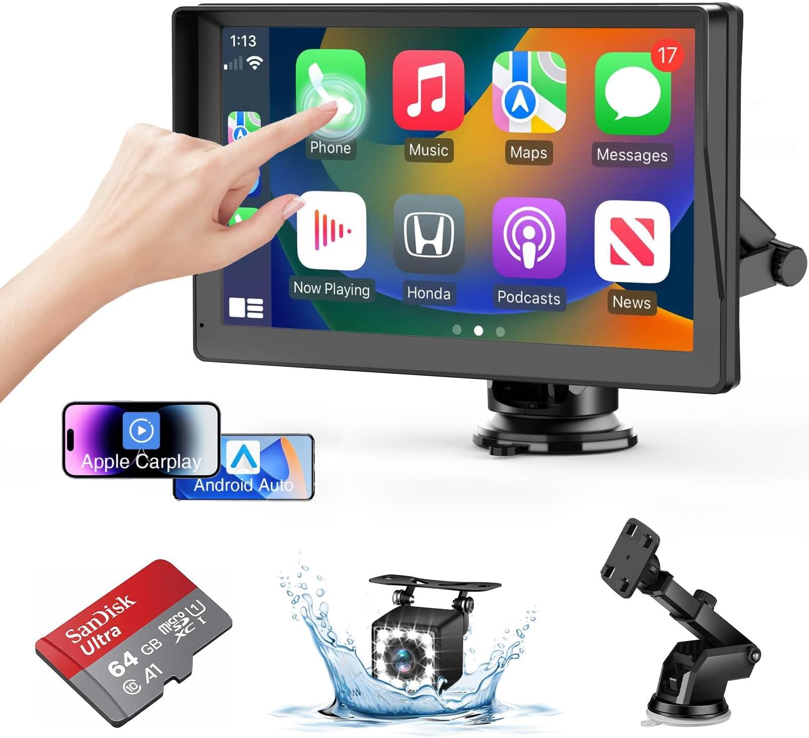 Amazon.com: 9" Carplay Screen for Car, Portable Car Stereo with ...