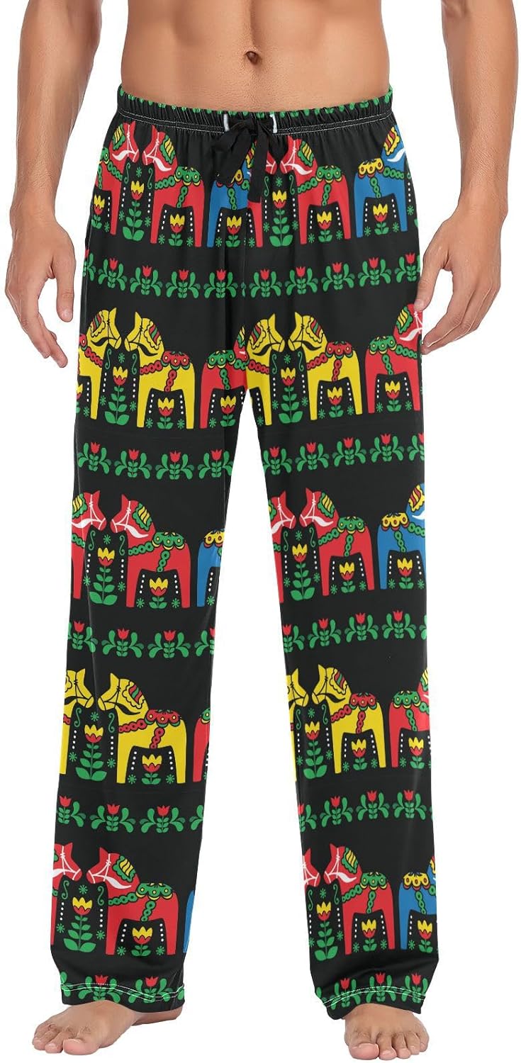 Amazon.com: Swedish Dala Horse Folk Art Mens Pajama Pants Lounge Men's ...