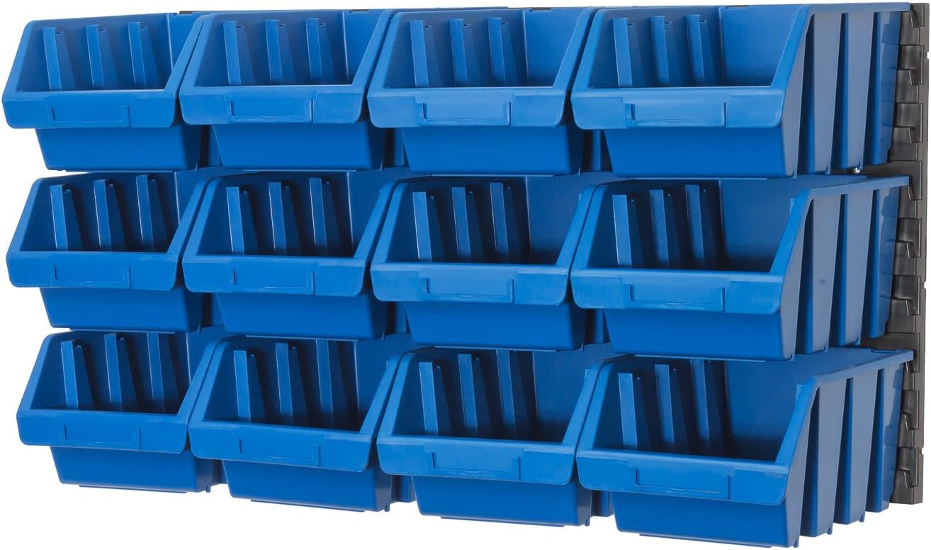 Pannello per officina con kit di 12 contenitori blu, montabili o ...