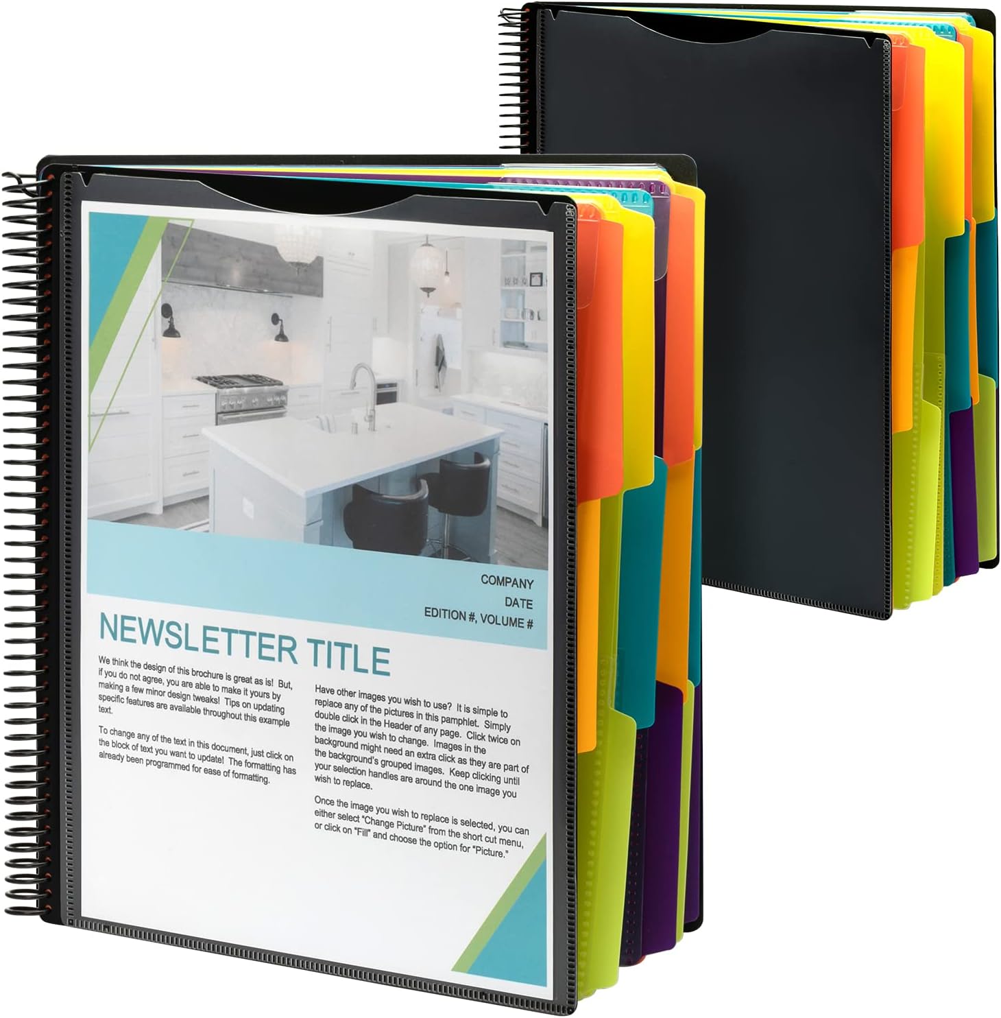 Mukawa 24 Pocket Poly Project Organizer, Spiral Project Folder Multi ...