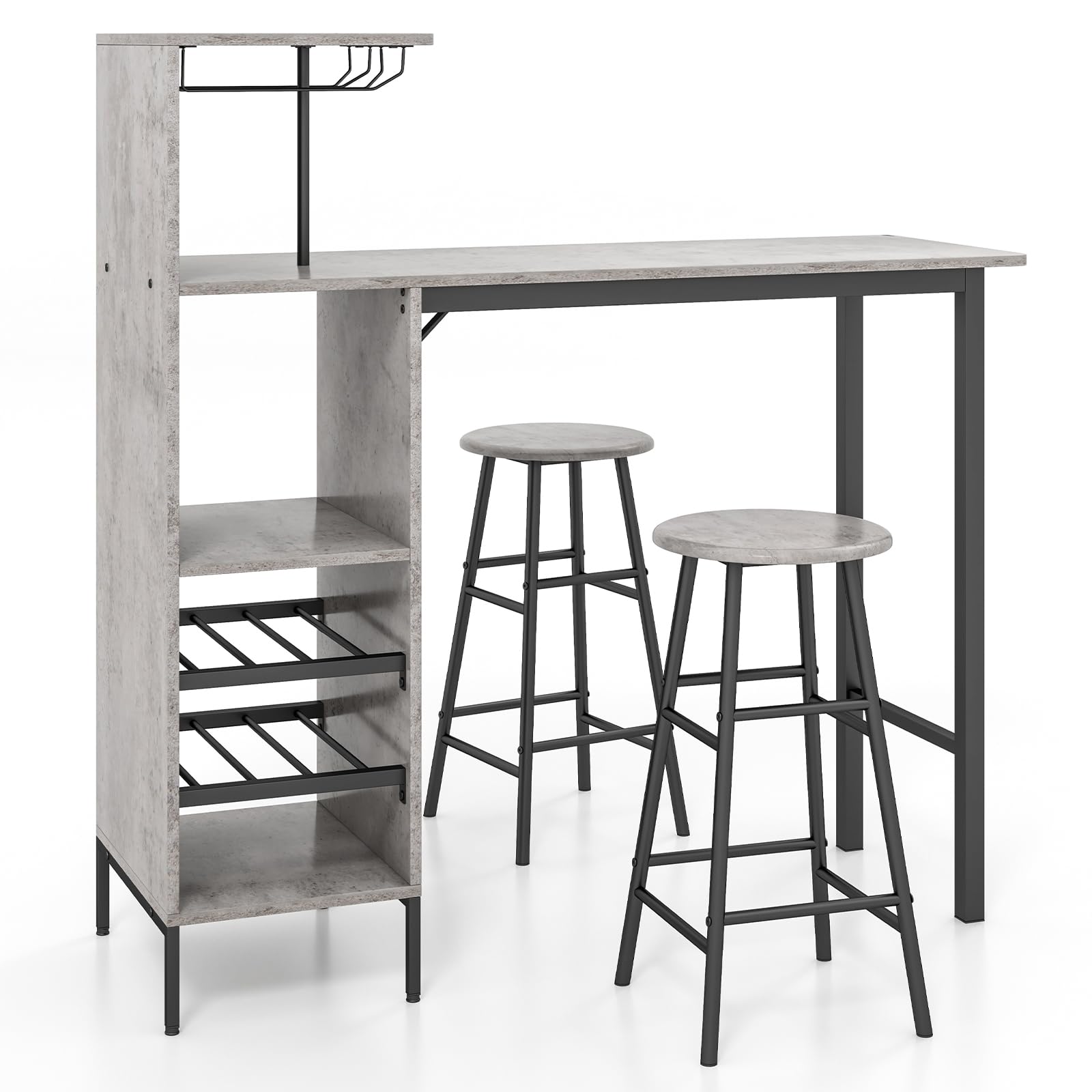 COSTWAY 3 Piece Bar Table Set, Kitchen Table and Stools with Glass ...