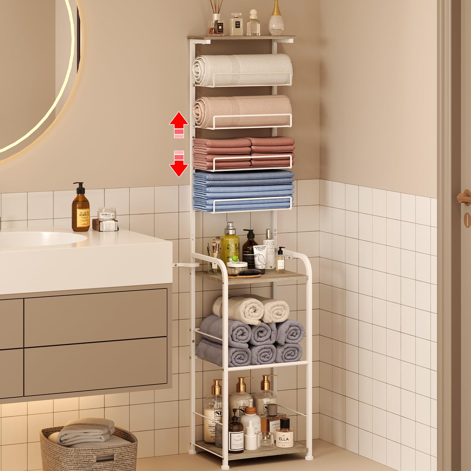 Amazon.com: 8-Tier Free Standing Towel Rack, Adjustable Height Towel ...