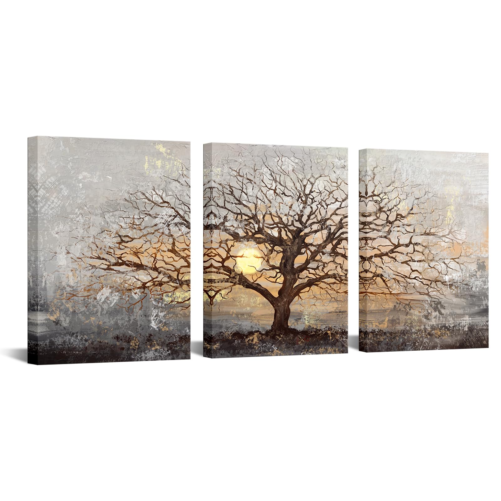 Amazon.com: Artsbay Hand Painted Tree Paintings Canvas Wall Art Brown ...