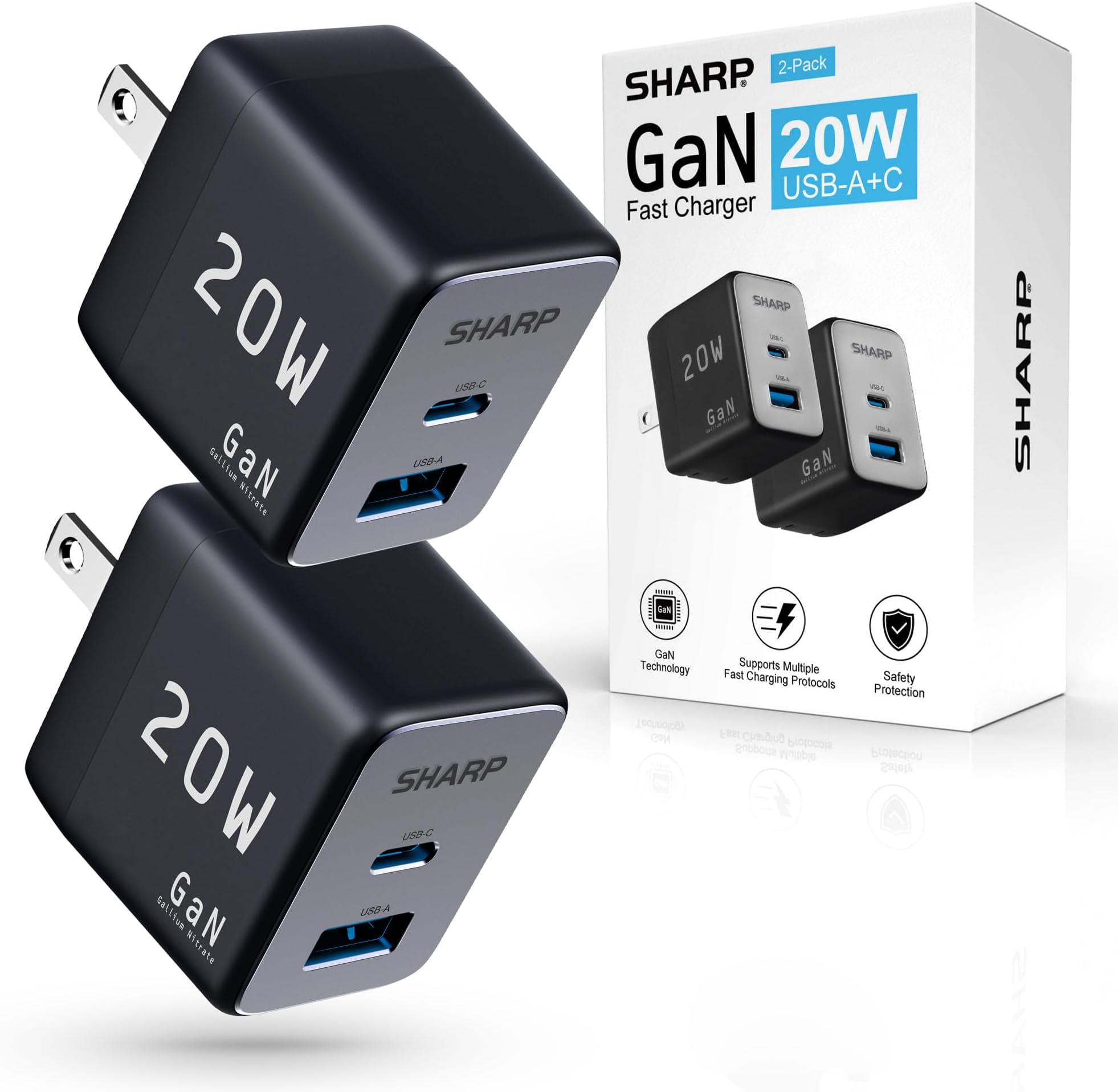 Amazon.com: Sharp USB C Charger, 2-Pack 20W, Dual Port (USB A+C ...