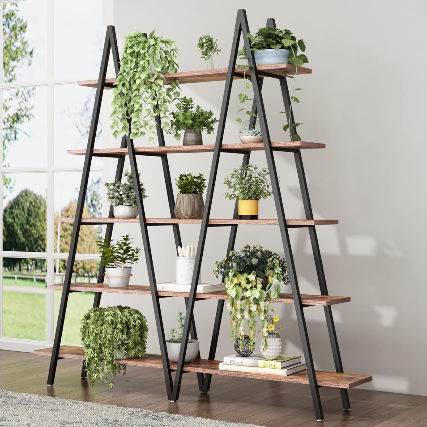 Amazon.com: Auromie M-Shaped Ladder Bookshelf, 70.87" Open Large Plant ...
