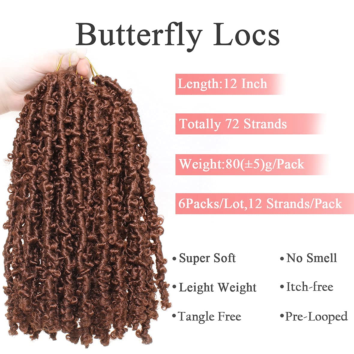 Leeven 6 Packs Copper Red Bob Distressed Butterfly Locs Crochet Hair ...