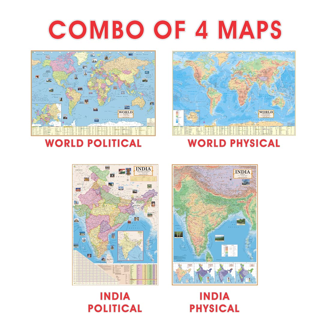 Combo Of 4 Maps India And World Maps Physical And Political ...