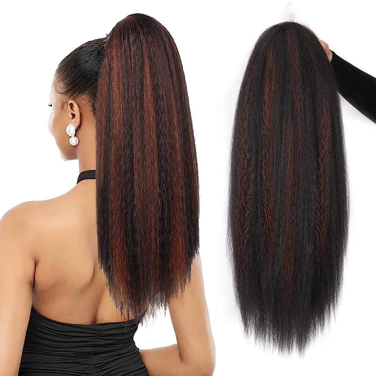 Amazon.com: Estilar Long Drawstring Ponytail Extensions 1B/30 Yaki ...