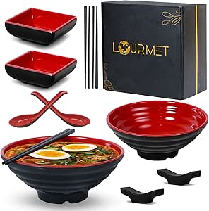 Amazon.com | Lourmet Set of 2 Ramen Noodle Bowl with Chopsticks – 10 ...