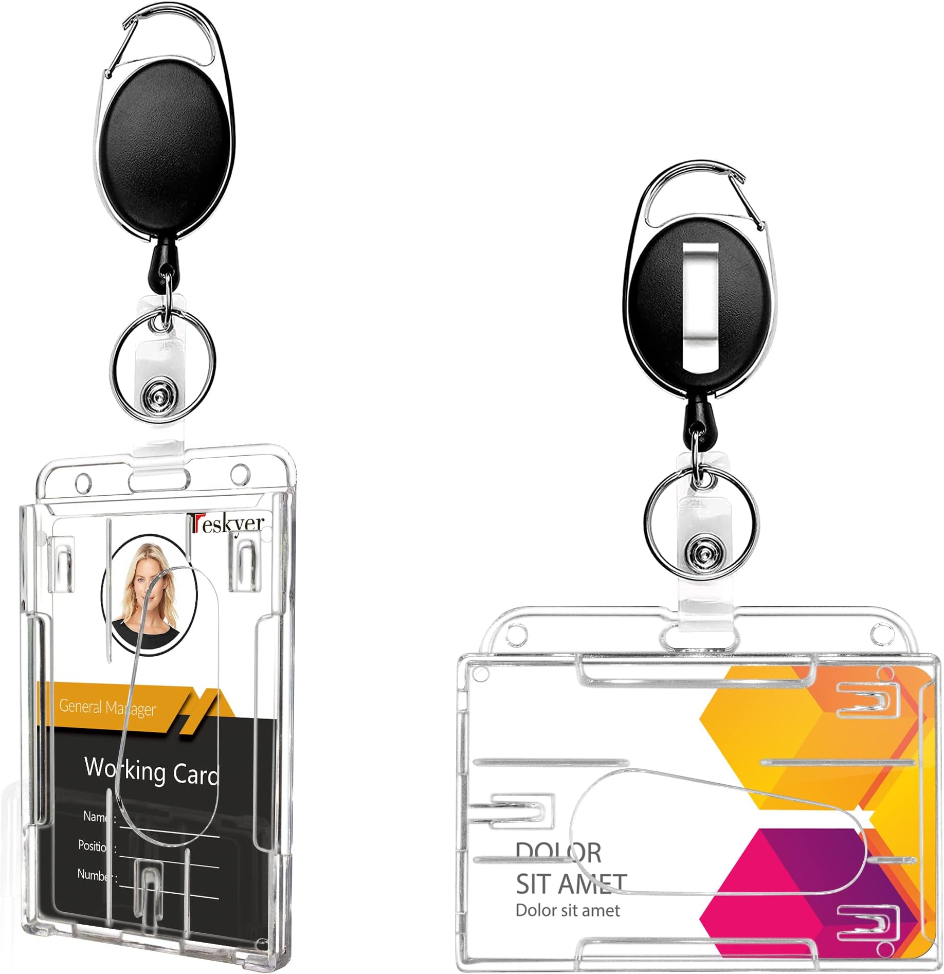 Teskyer 2 Pack Heavy Duty Retractable Badge Reel Clip with Hard Plastic ...
