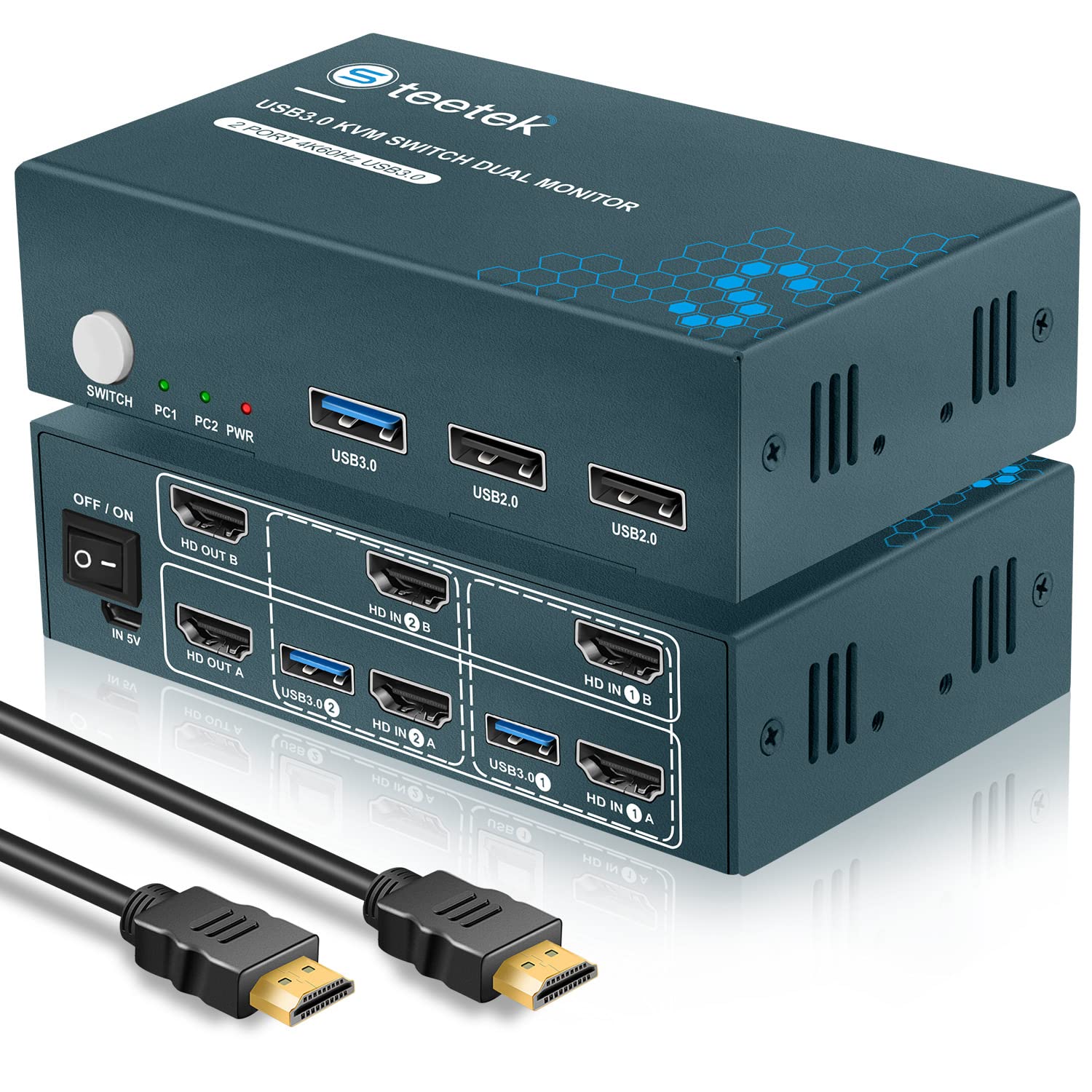 Amazon.com: Steetek 2 Monitors 2 Computers KVM Switch USB 3.0, 4K@60Hz ...