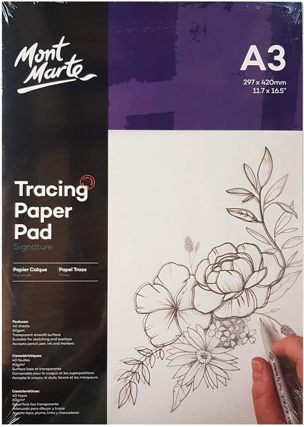 MAPEL Tracing Paper A3 Size 90 GSM (100 Sheets) Ideal for Pencil, pens ...