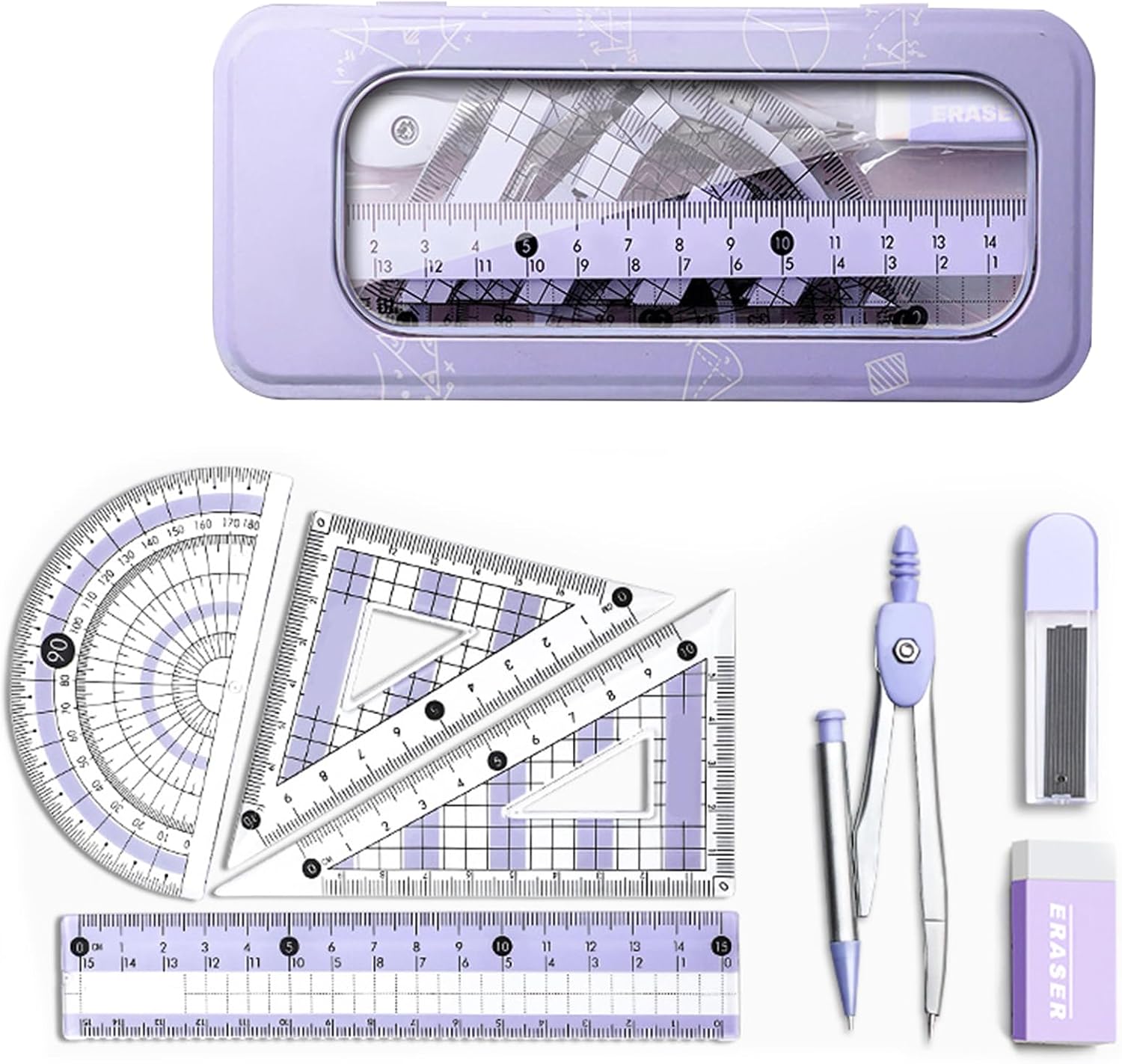 LEBKFT Maths Ruler Set with Box, Protractor and Compass Set with Metal ...
