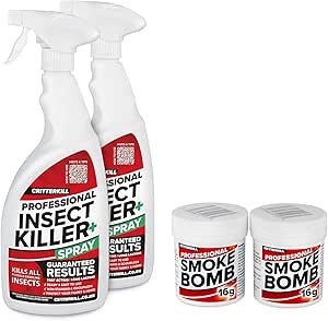 CritterKill 2 x 1L Professional Insect Killer Spray + 2 x 16g PRO Smoke ...