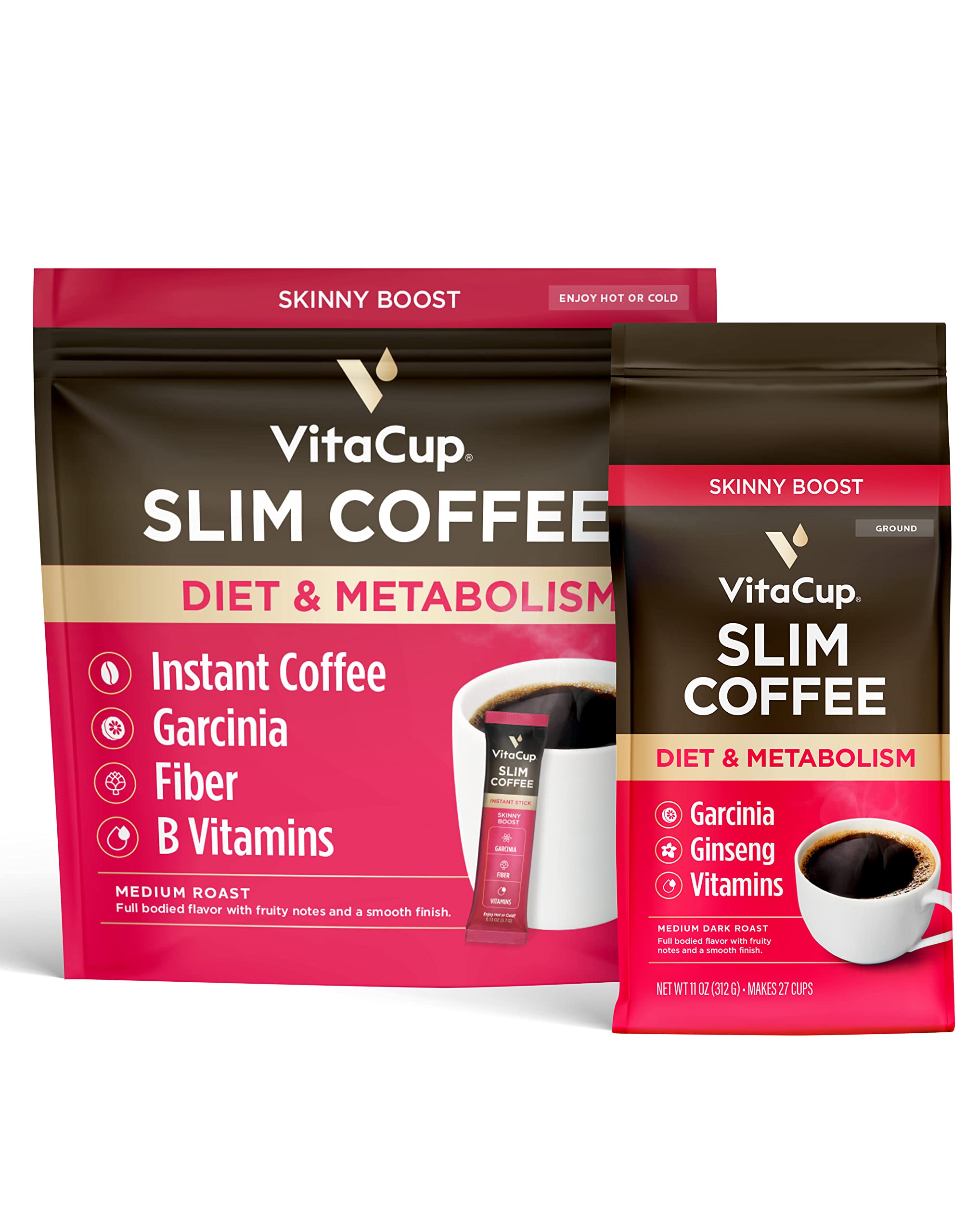 Amazon.com : Vitacup Slim Instant Coffee Packets & Slim Ground Coffee ...