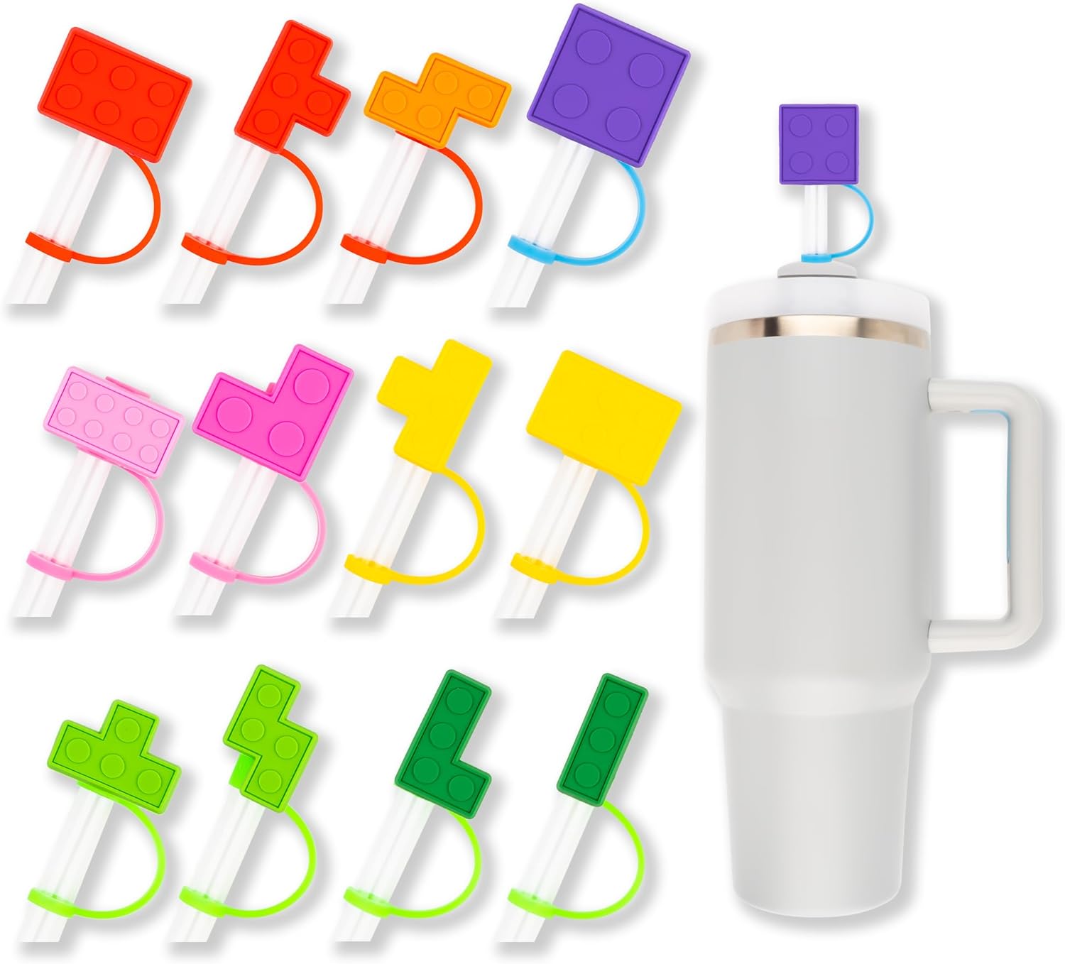 Amazon.com: 12PCS Building Block Straws Cover Cap Silicone for Tumbler ...