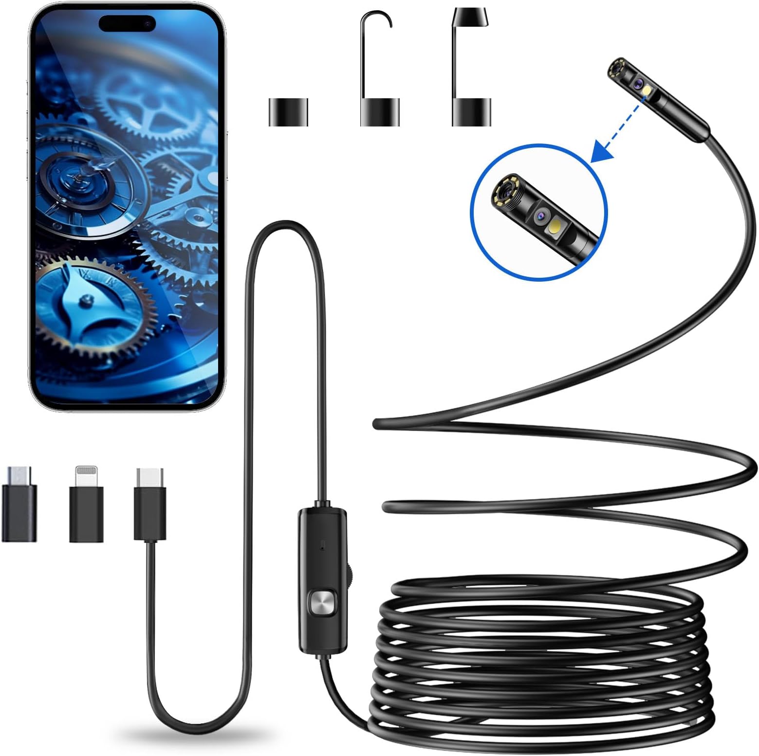 Vexloria Endoscope D'inspection, Camera Endoscopique 1920P HD Serpent ...