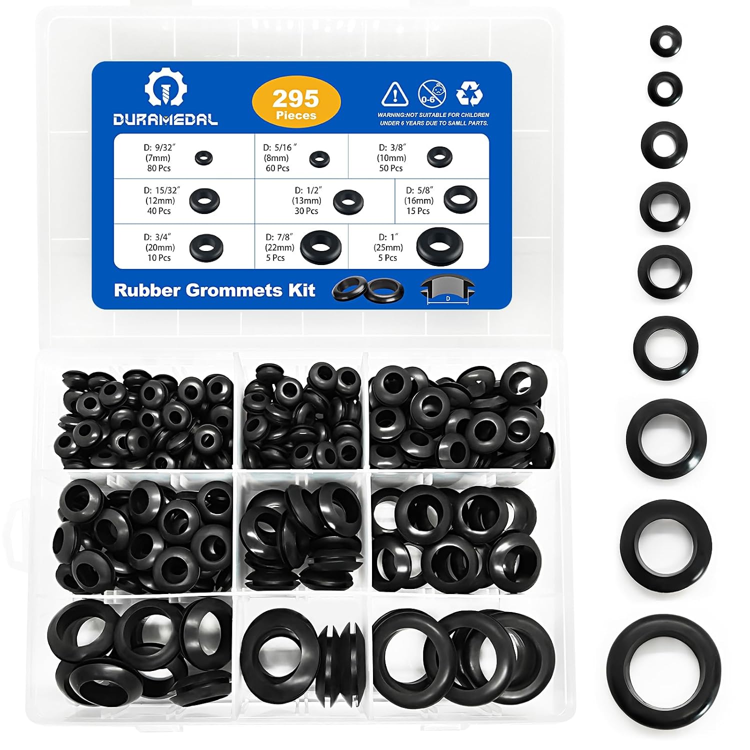 Amazon.com: Duramedal Rubber Grommet Kit 295 PCS 9 Sizes Hole Plug ...