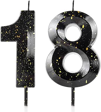 Amazon.com: Number 18 Candles 18th Birthday Candles 3D Black Gold Happy ...