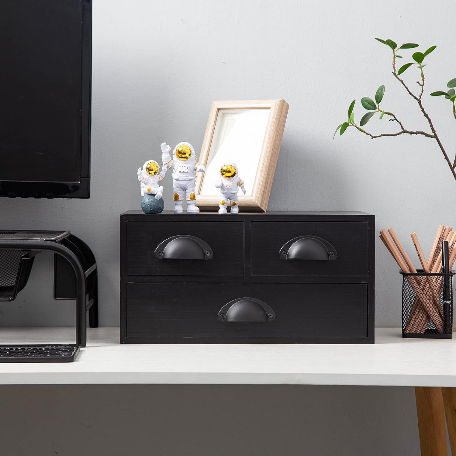 Amazon.com: ExoLiry Rustic Black Wood Desk Storage Cabinet 3 Wide ...
