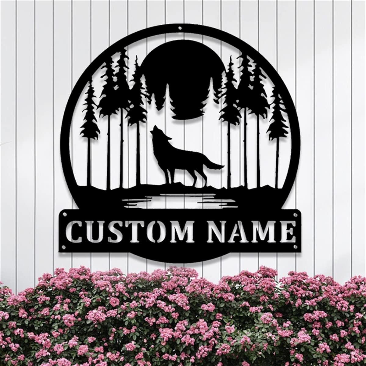 Amazon.com : Personalized Moon Wolf Metal Wall Art,Custom Wolf Name ...
