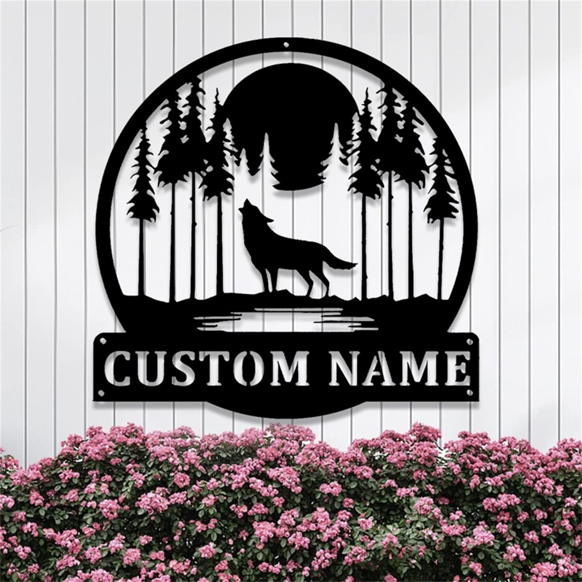 Amazon.com : Personalized Moon Wolf Metal Wall Art,Custom Wolf Name ...