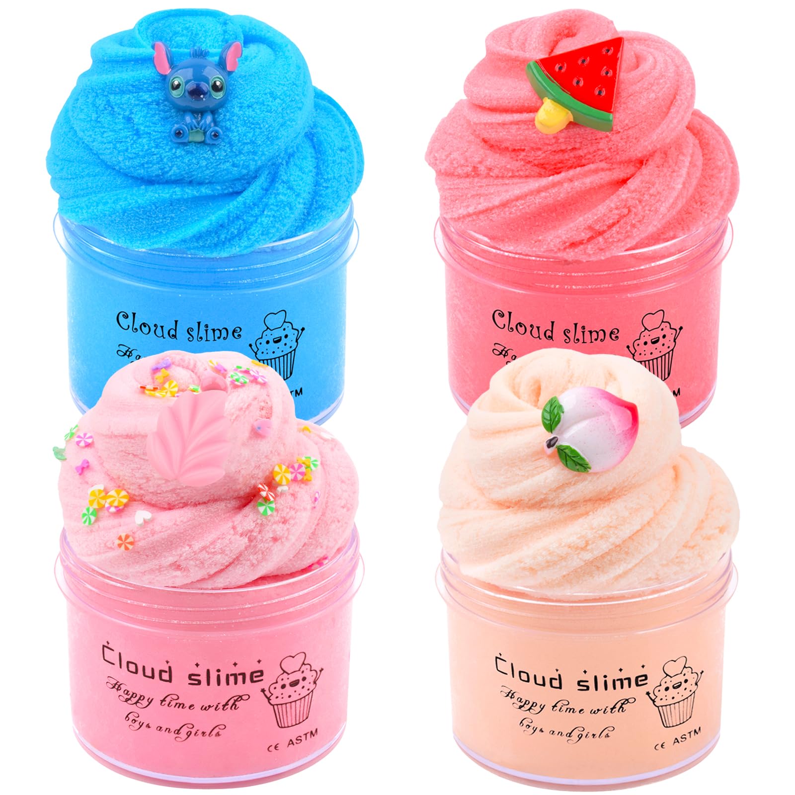 Amazon.com: Dauwiaow 4 Pack Cloud Slime Kit, Including Blue, Red, Pink ...
