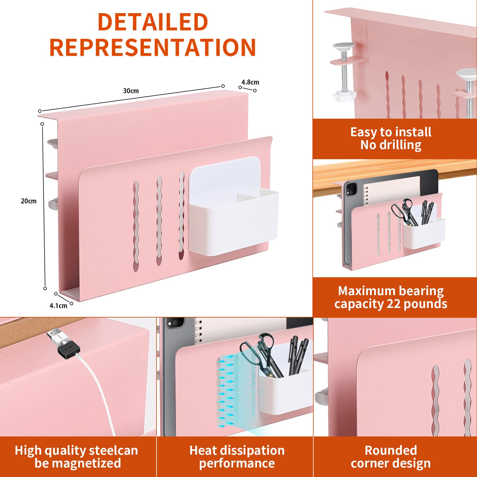 Snapklik.com : MILEGI Pink Side Storage, Under Desk Laptop Holder ...