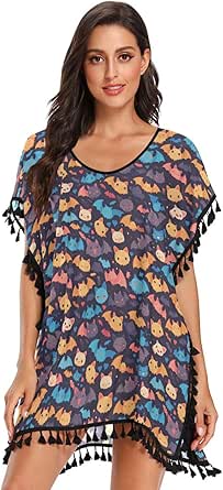 FRODOTGV Swarm Bats on Black Swimwear Cover Up Oversized Women Bikini ...