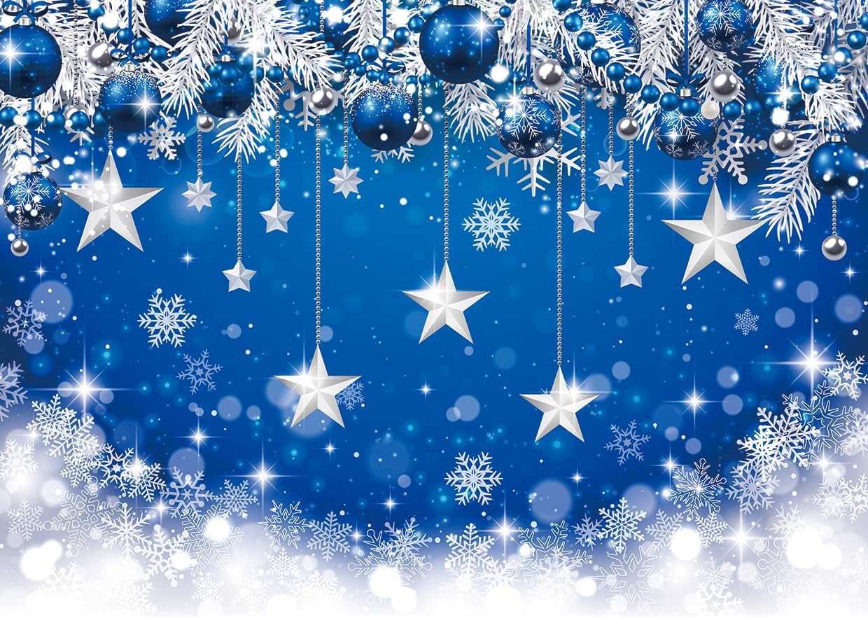 Amazon.com : LYCGS 8x6ft Blue Christmas Backdrop Merry Xmas Winter ...