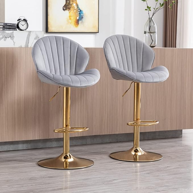 Wahson Velvet Bar Stools Set of 2 Breakfast Bar Chairs with Backrest ...