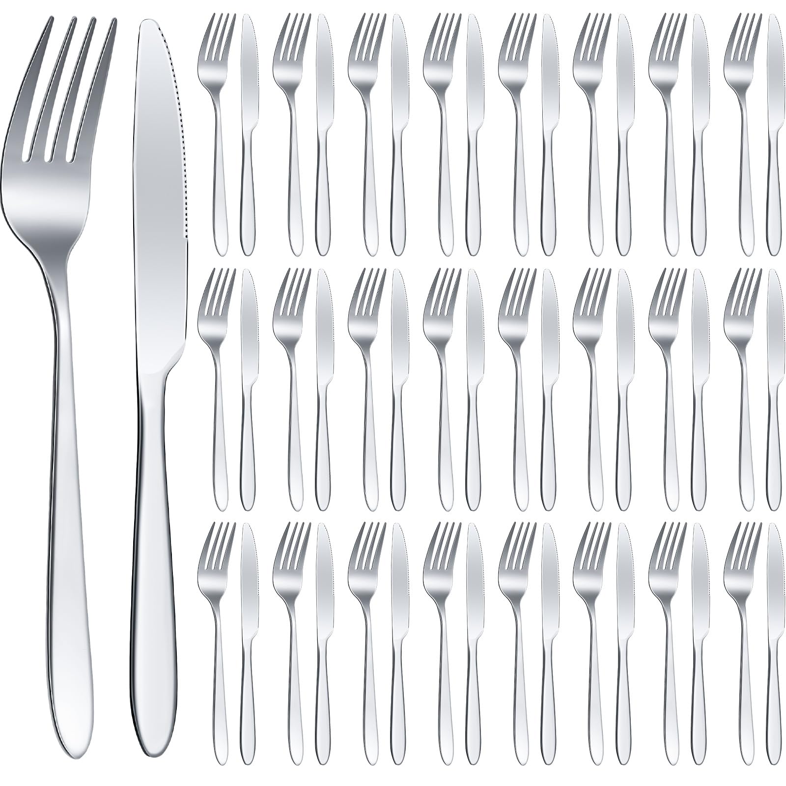 Nuenen 50 Pieces Stainless Steel Forks Silverware Set, Silver 25 Pcs ...
