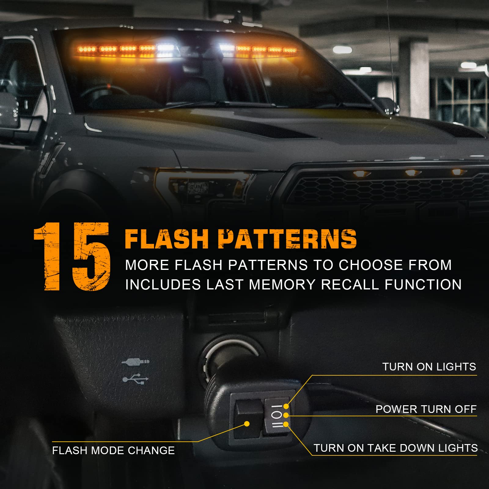 Snapklik.com : 34 Inch Emergency Visor Lights Bar 40 LED Amber Strobe ...