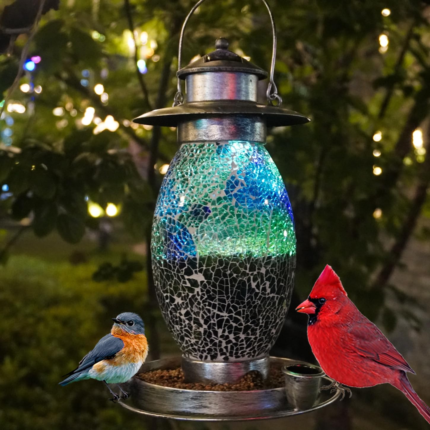 Bird Feeders XDW-GIFTS Solar Bird Feeder - 10.5" Metal Hanging Feeder ...